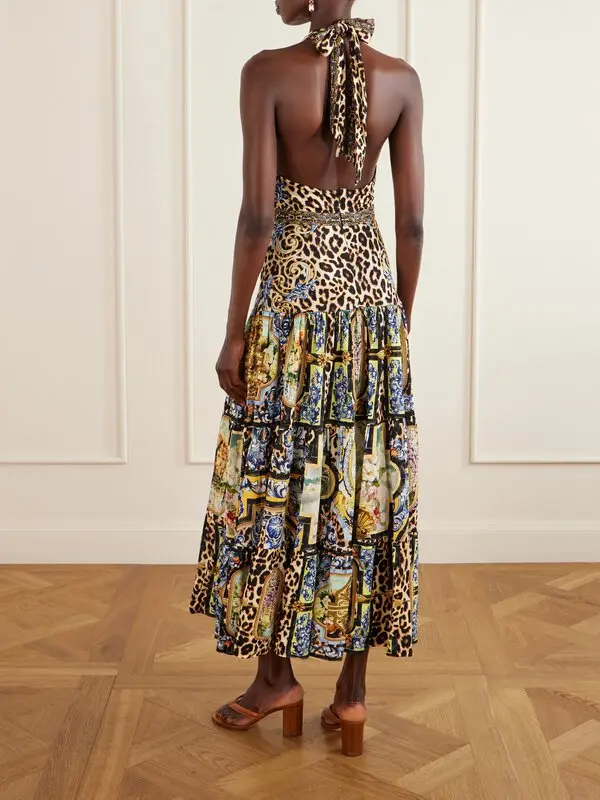 Camilla Tiered Crystal-embellished Printed Maxi Dress