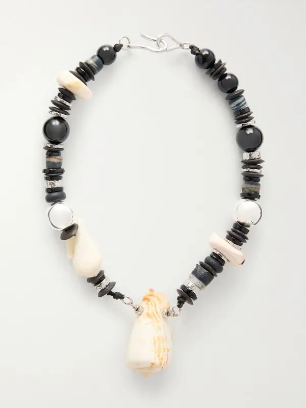 Tohum Design Samsara Silver, Onyx And Seashell Necklace - Black