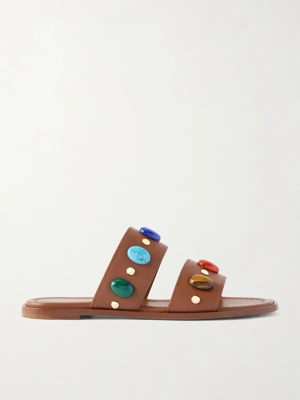 GIANVITO ROSSI Pasha Embellished Leather Sandals - Brown