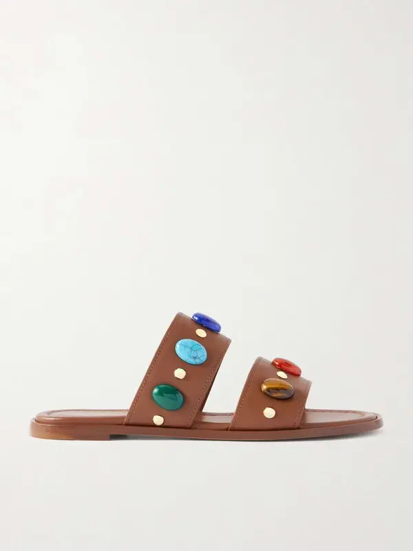 GIANVITO ROSSI Pasha Embellished Leather Sandals - Tan