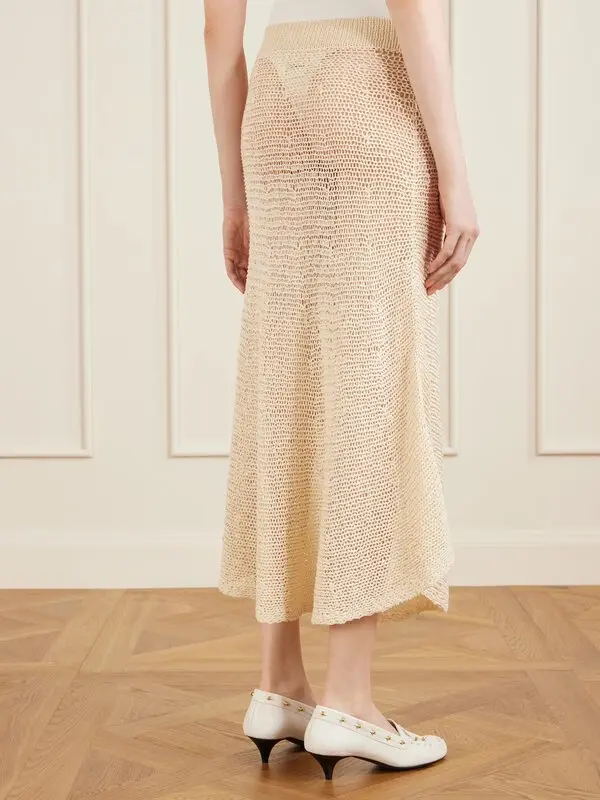 Khaite Inaya Crocheted Cotton And Silk-blend Midi Skirt - Neutrals