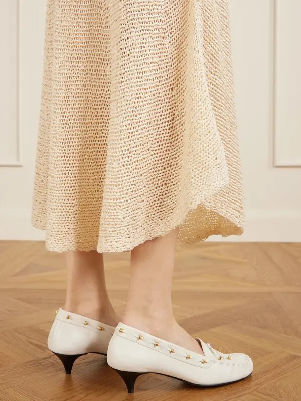 Khaite Inaya Crocheted Cotton And Silk-blend Midi Skirt - Neutrals