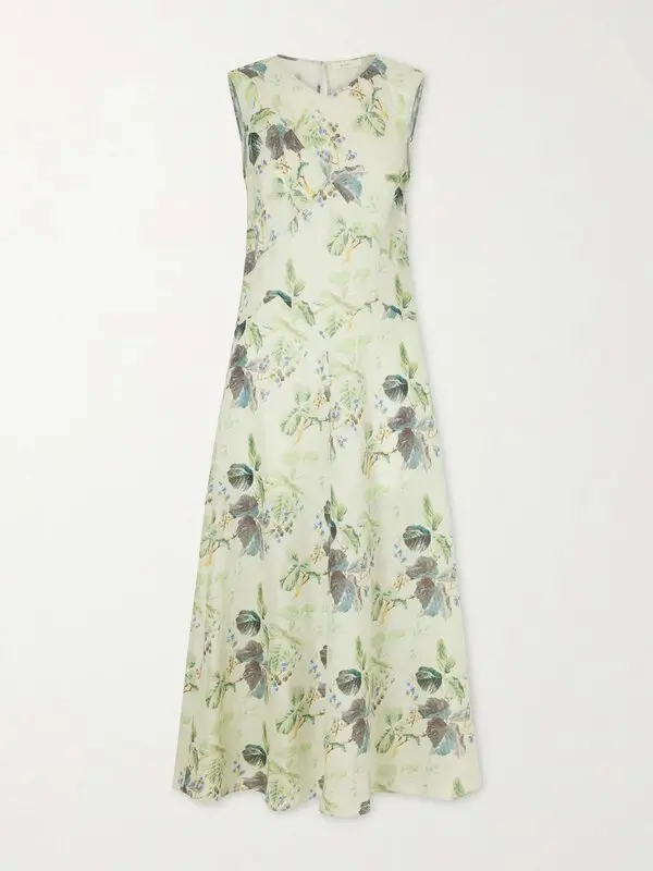 DÔEN Adelana Printed Ramie Midi Dress - Green