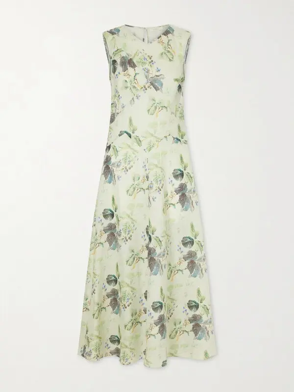 DÔEN Adelana Printed Ramie Midi Dress - Green