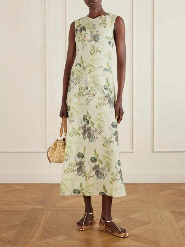 DÔEN Adelana Printed Ramie Midi Dress - Green