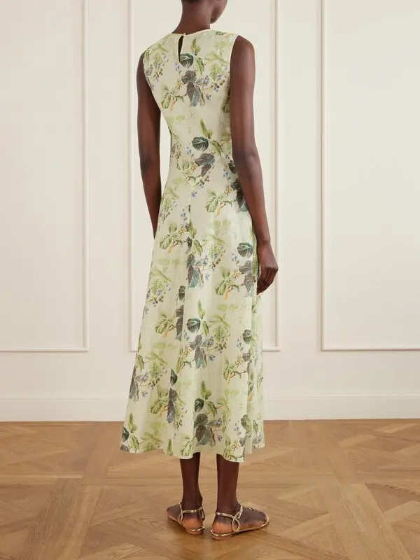 DÔEN Adelana Printed Ramie Midi Dress - Green