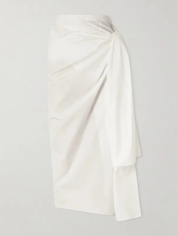 Khaite Shay Tie-detailed Cotton-poplin Wrap Midi Skirt - White