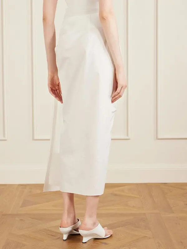 Khaite Shay Tie-detailed Cotton-poplin Wrap Midi Skirt - White