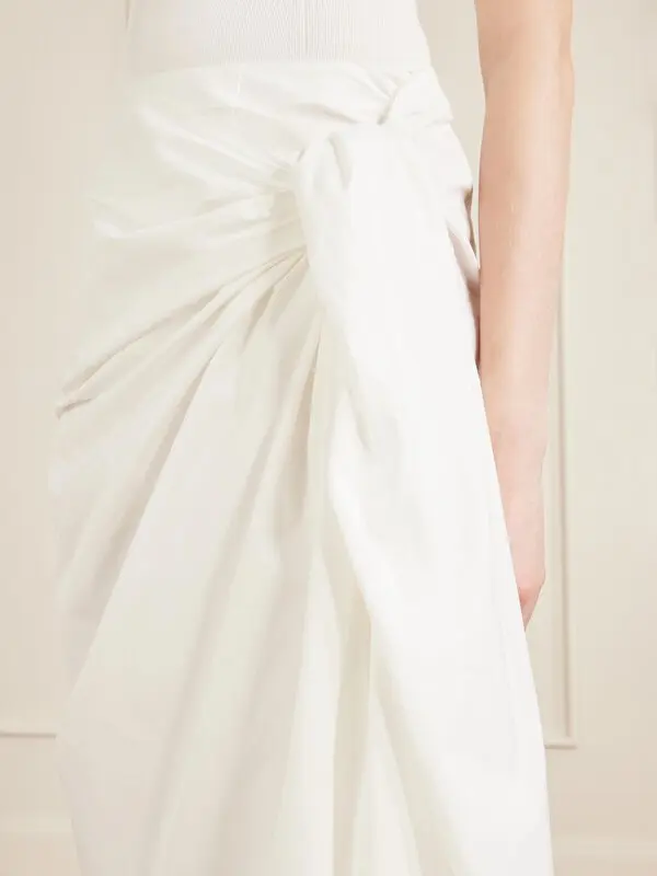 Khaite Shay Tie-detailed Cotton-poplin Wrap Midi Skirt - White
