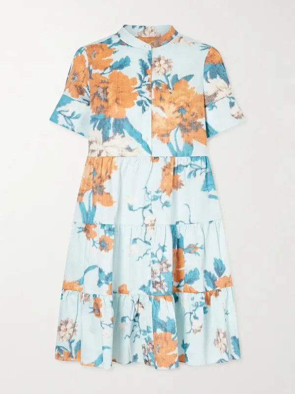 Erdem Floral-print Tiered Mini Dress - Blue