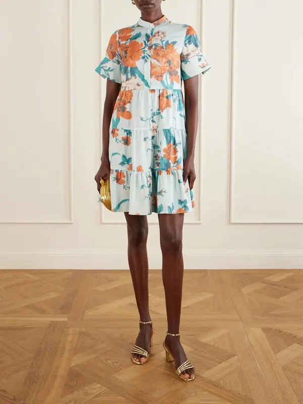 Erdem Floral-print Cotton Mini Dress - Blue
