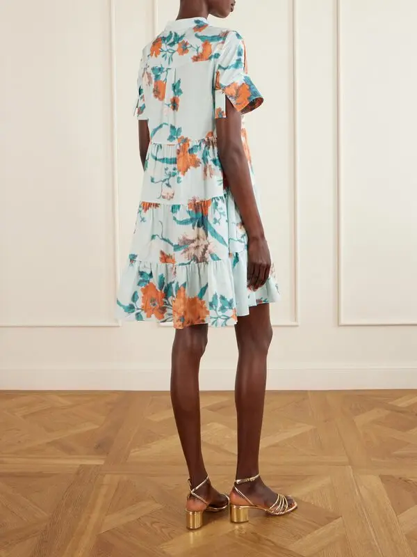 Erdem Floral-print Cotton Mini Dress - Blue