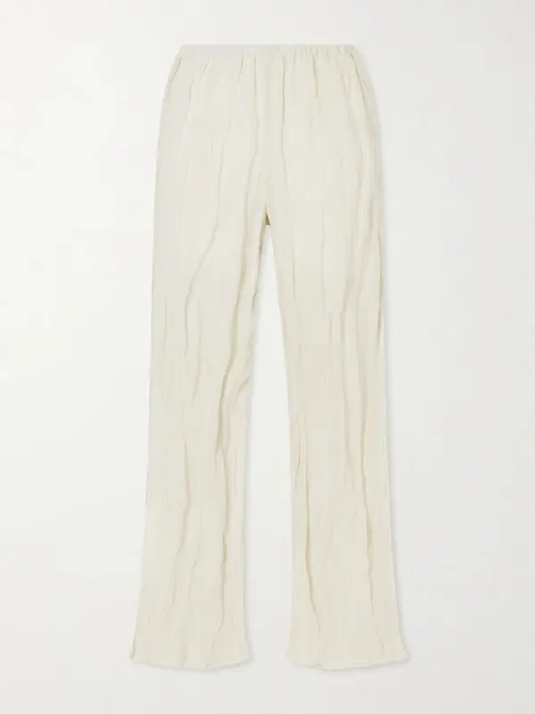RÓHE Crinkled Wide-leg Cotton-blend Pants - Neutrals
