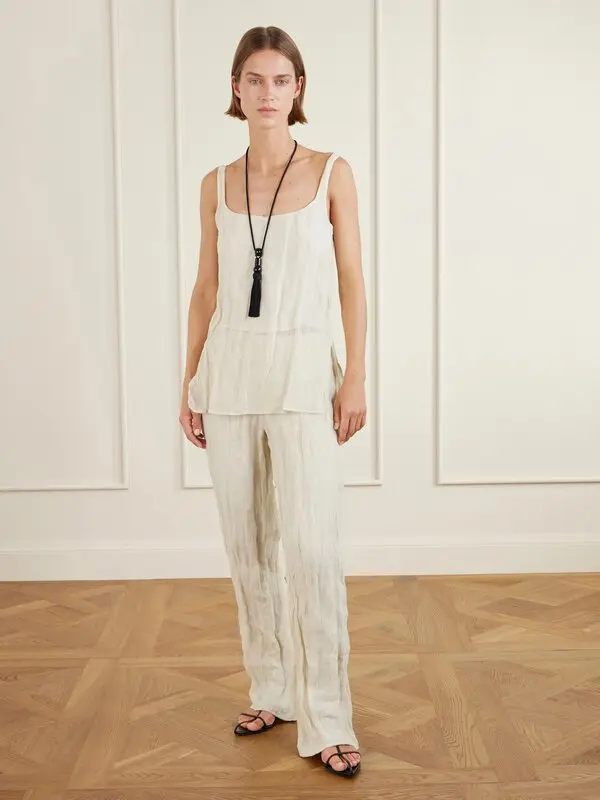 RÓHE Crinkled Cotton-blend Wide-leg Pants - Neutrals