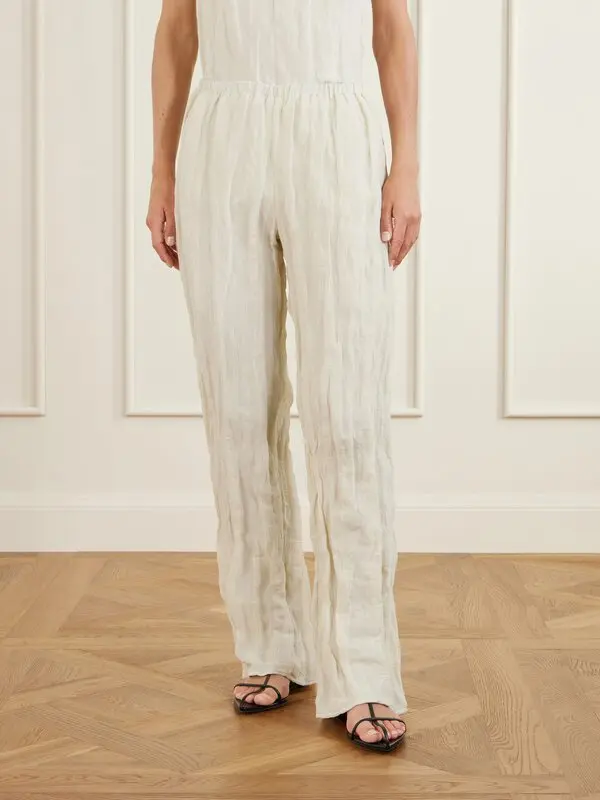 RÓHE Crinkled Cotton-blend Wide-leg Pants - Neutrals
