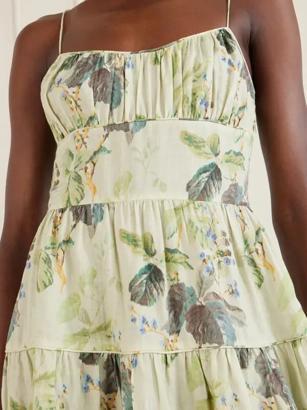 DÔEN Benoit Tiered Floral-print Ramie Midi Dress - Green