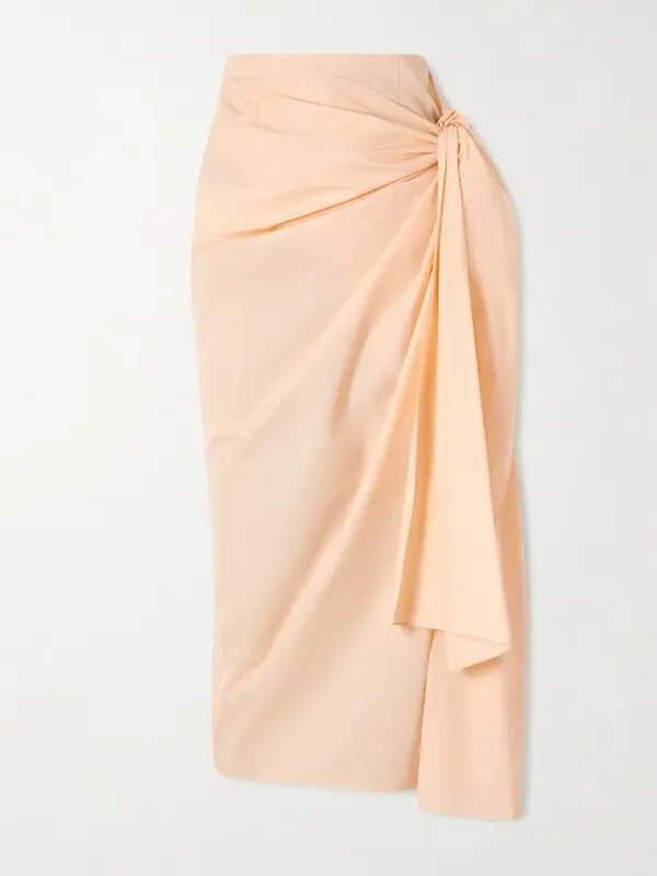 Khaite Shay Tie-detailed Cotton-poplin Wrap Midi Skirt - Orange