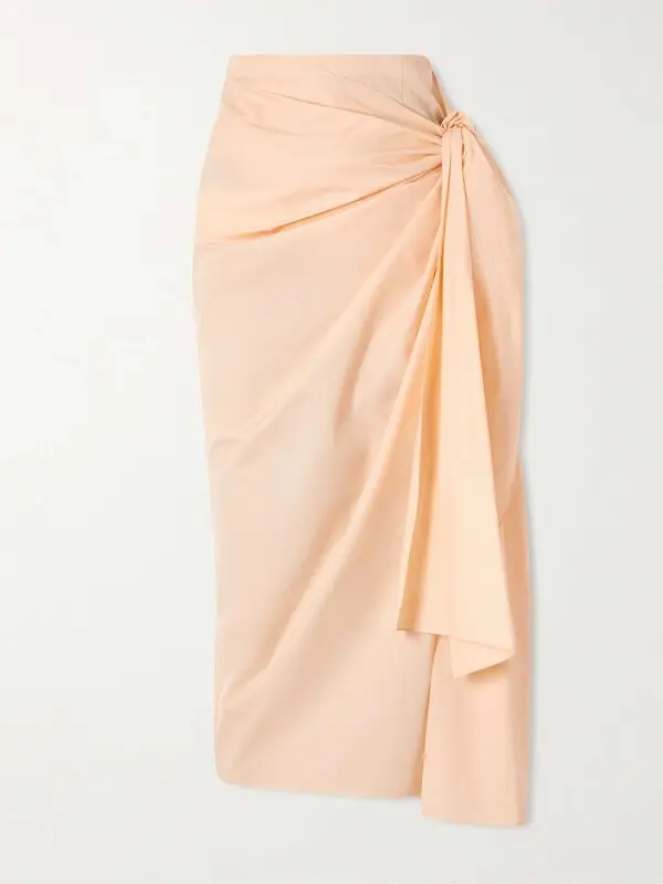 Khaite Shay Tie-detailed Cotton-poplin Wrap Midi Skirt - Peach