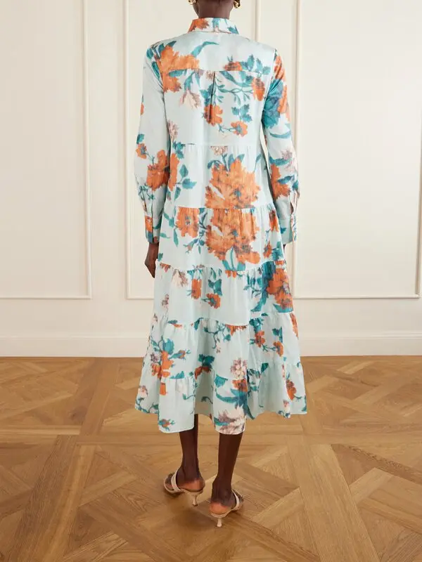 Erdem Floral-print Cotton Midi Dress - Blue