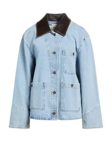 Sandro Denim Jacket With Leather Trim