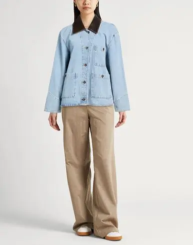 Sandro Denim Jacket With Leather Trim