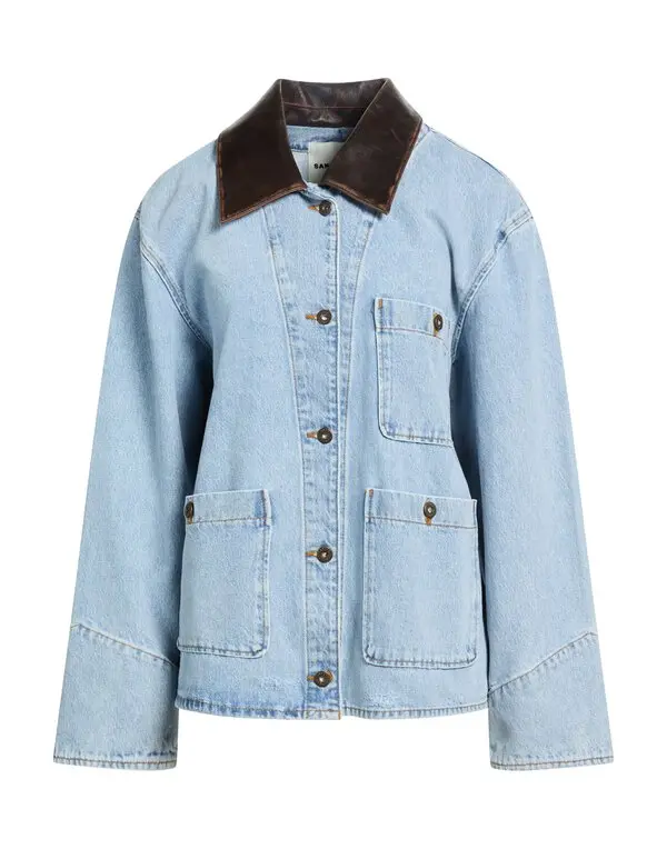 Sandro Denim Jacket With Leather Trim