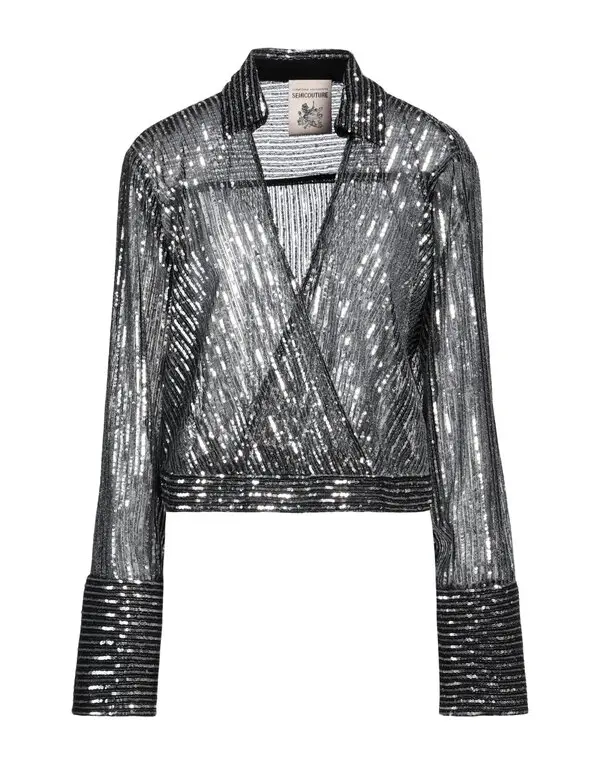 SEMICOUTURE Sequined Tulle Wrap Top With Slit Cuffs