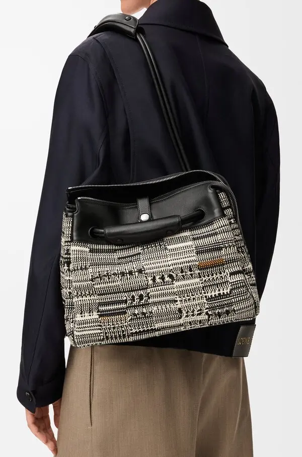 Loewe Medium Madrid Bag In Woven Textile - Black/white