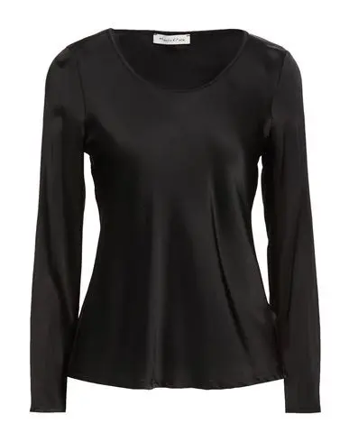 MANILA GRACE Satin Long Sleeve Top - Black