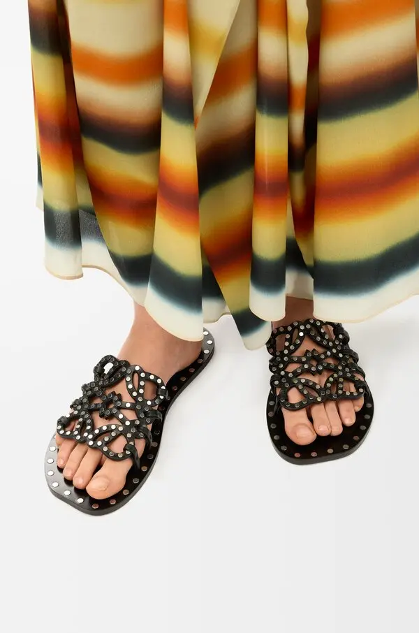 Loewe Petal Anagram Studded Slides - Black