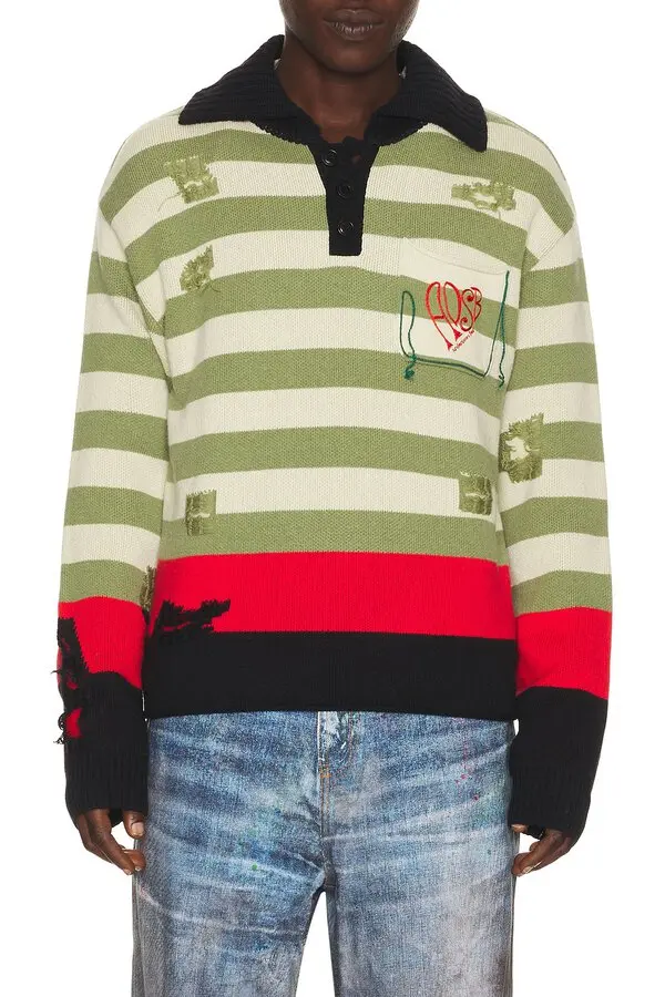 Andersson Bell Stripe Damaged Polo Sweater