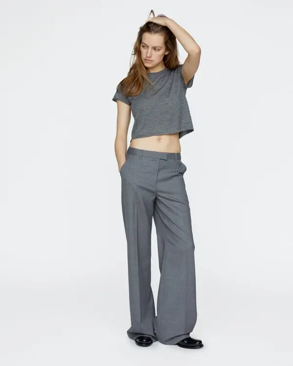 ATM Anthony Thomas Melillo Pinstripe Leigh Wool Pant - Med Hthr Grey