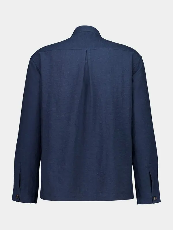 Commas Navy Stand Collar Hemp Viscose Shirt - Blue
