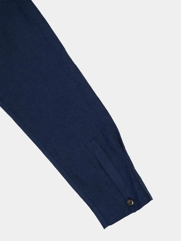 Commas Navy Stand Collar Hemp Viscose Shirt - Blue