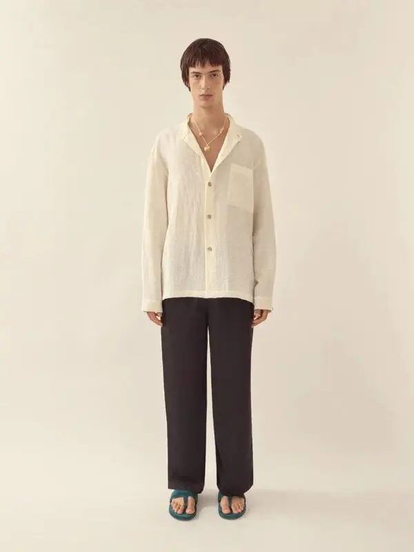 Commas Stand Collar Hemp Viscose Shirt - White