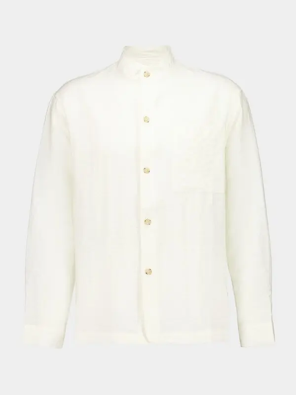 Commas Stand Collar Hemp Viscose Shirt - White
