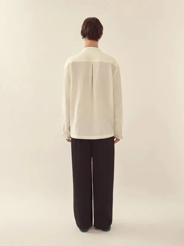 Commas Stand Collar Hemp Viscose Shirt - White
