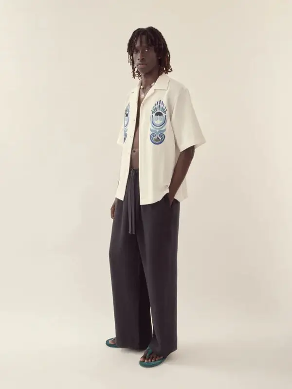 Commas Shell Embroidered Camp Collar Shirt - White