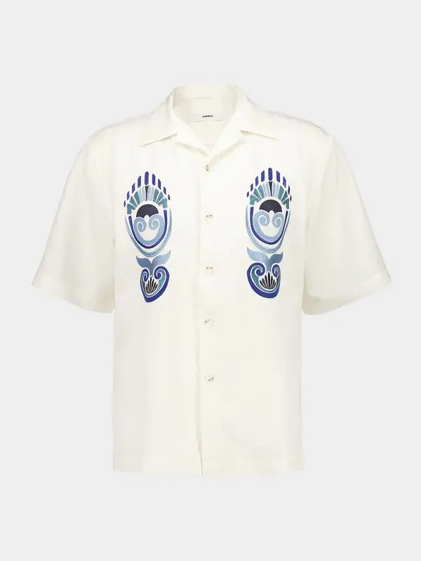 Commas Shell Embroidered Camp Collar Shirt - White