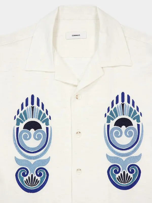 Commas Shell Embroidered Camp Collar Shirt - White