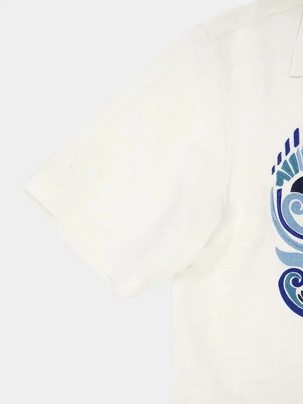 Commas Shell Embroidered Camp Collar Shirt - White