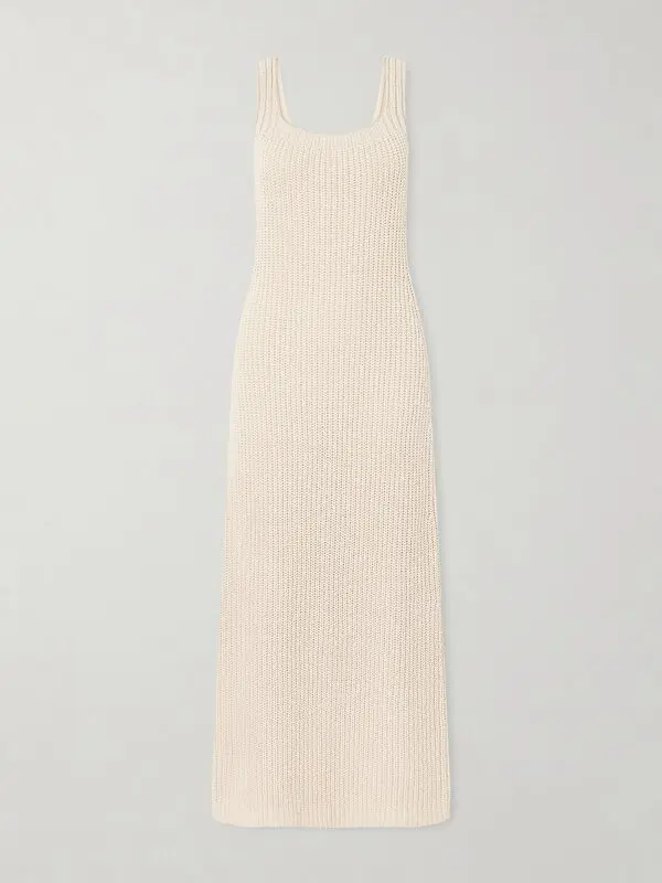 Khaite Lex Crocheted Silk And Cotton-blend Midi Dress - Neutrals