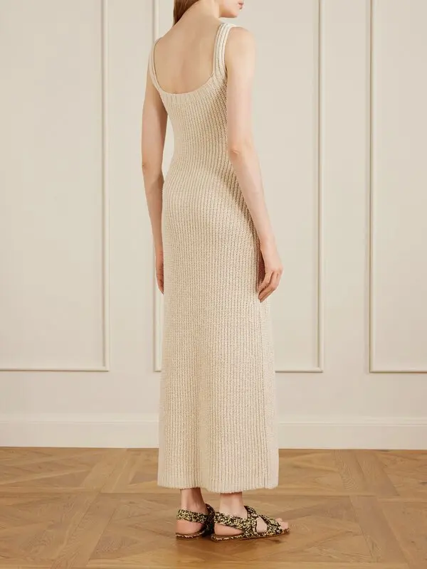 Khaite Lex Crocheted Silk And Cotton-blend Midi Dress - Neutrals