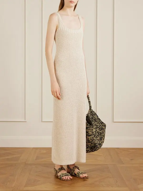 Khaite Lex Crocheted Silk And Cotton-blend Midi Dress - Neutrals