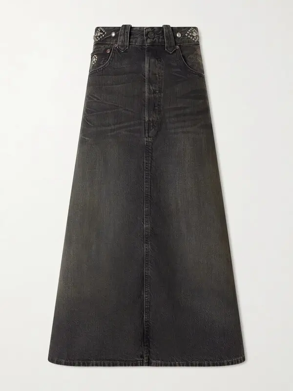Ralph Lauren Danielle Studded Denim Midi Skirt