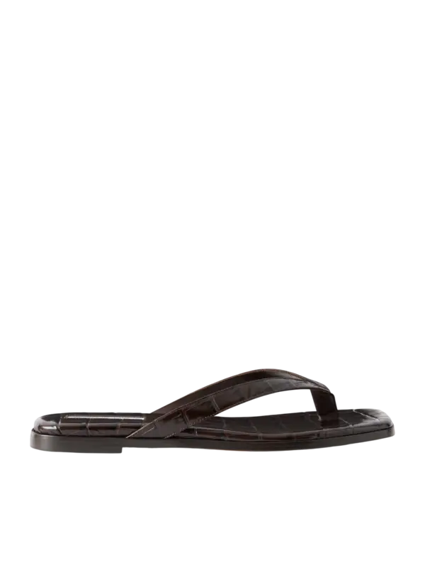 EMME PARSONS Meta Croc-effect Leather Flip Flops - Brown