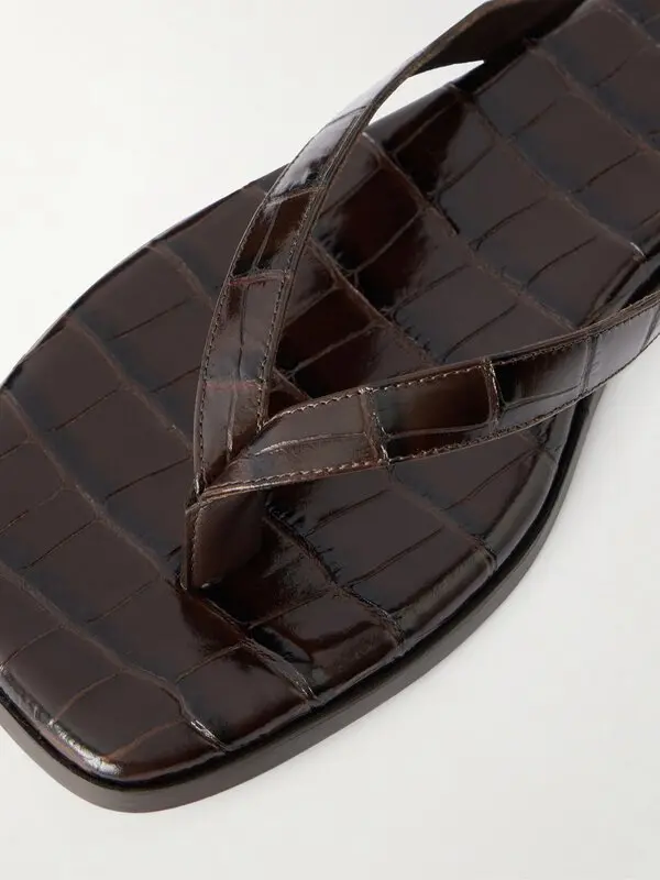 EMME PARSONS Meta Croc-effect Leather Flip Flops