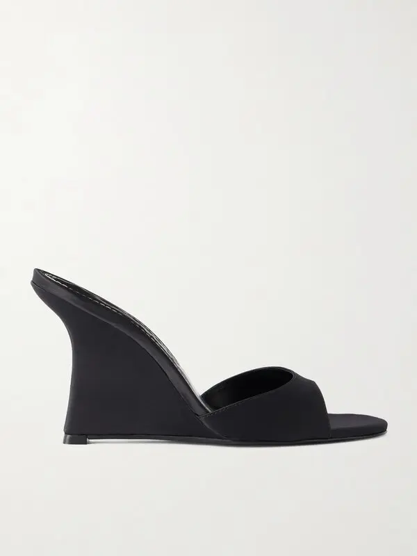 Staud Brigitte Satin Wedge Mules - Black