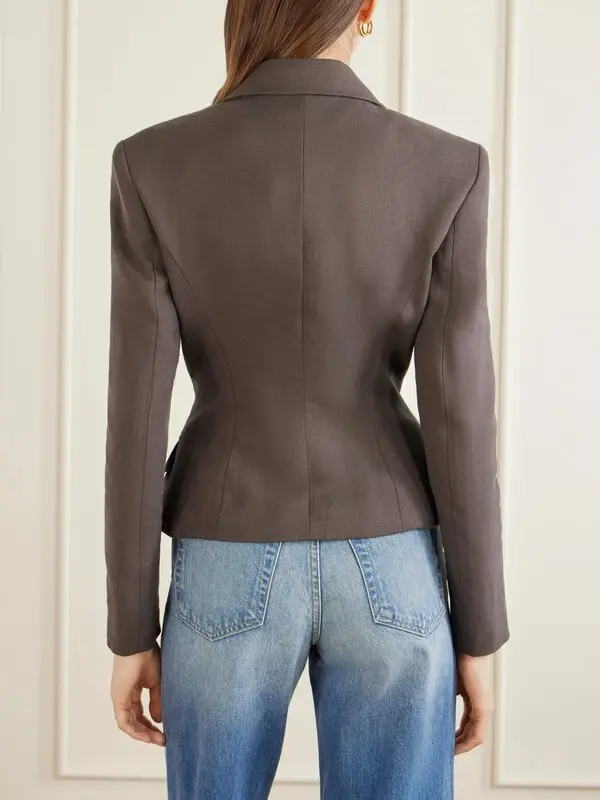 Magda Butrym Cropped Double-breasted Linen-blend Blazer - Brown