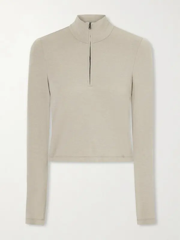 JAMES PERSE Cropped Cotton-blend Half-zip Top - Neutrals